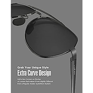 LUENX Men Women Aviator Sunglasses Polarized Shades Flexible Spring Hinge - Black Lens Gunmetal Metal Frame 60mm