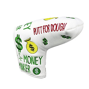 Foretra Putt for Dough - Money Maker White Golf Putter Headcover Quality PU Leather Magnetic Closure for Blade Style Putters