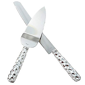 Fashioncraft Cake Knife and Server Set, Hammered Design in Silver Color