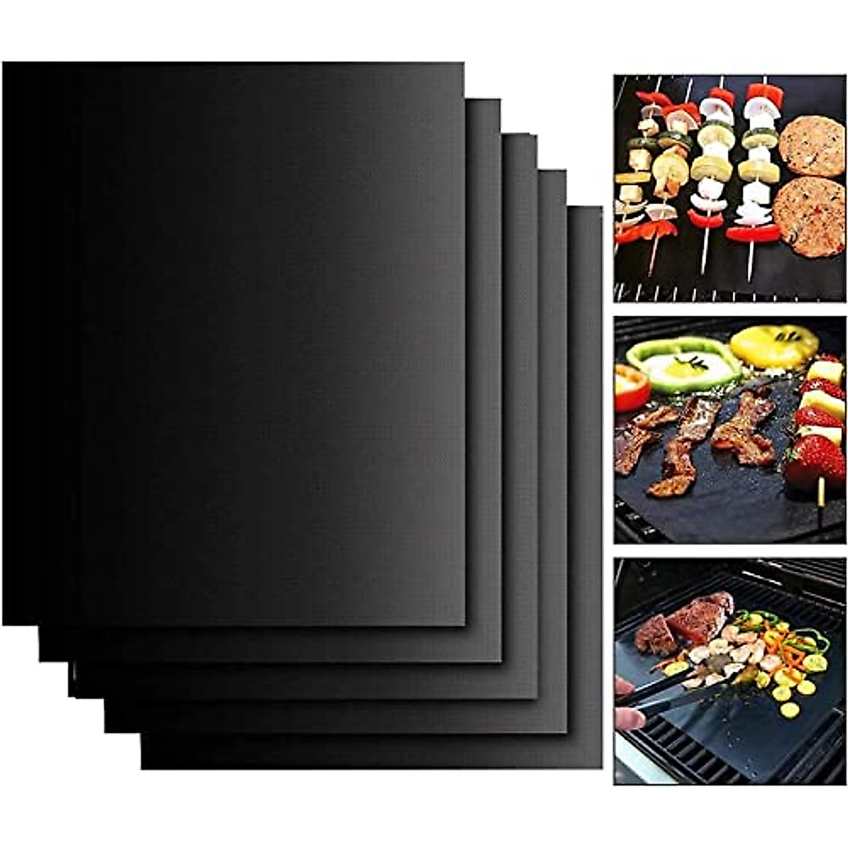 Grill Mat for Outdoor Grill Set of 5, Grill Sheets 100% Non-Stick Reusable, Heavy Duty, Barbecue Baking Mat Durable for Charcoal Gas Electric Grill, Easy to Clean, 15.75 x 13-Inch