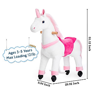 PONYEEHAW Ride on Unicorn Toys, Kids Ride on Horse Riding Horse Toys Ride on Toys for 3-5 Years Old, Premium Plush Animals Toys Walking Horse with Wheels 29.92" L x 9.84" W x 31.12" H