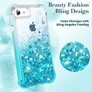 Ruky iPhone 6 6s 7 8 Case, iPhone SE 2020 Case, Glitter Full Body Rugged Liquid Cover with Built-in Screen Protector Shockproof Heavy Duty Girls Women Case for iPhone SE 2022 4.7” (Gradient Teal)