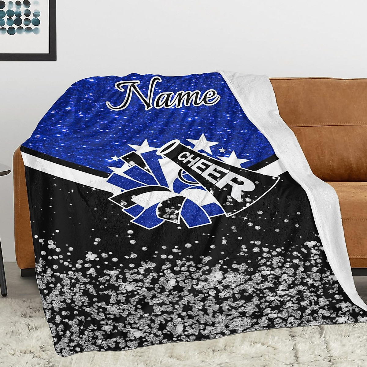 Caichenyz Personalized Cheer Cheerleader Navy Blue Blanket with Name Cheer Gifts 50x60inch Blanket for Teen Child Girls Cheerleader Gifts for Birthday Christmas
