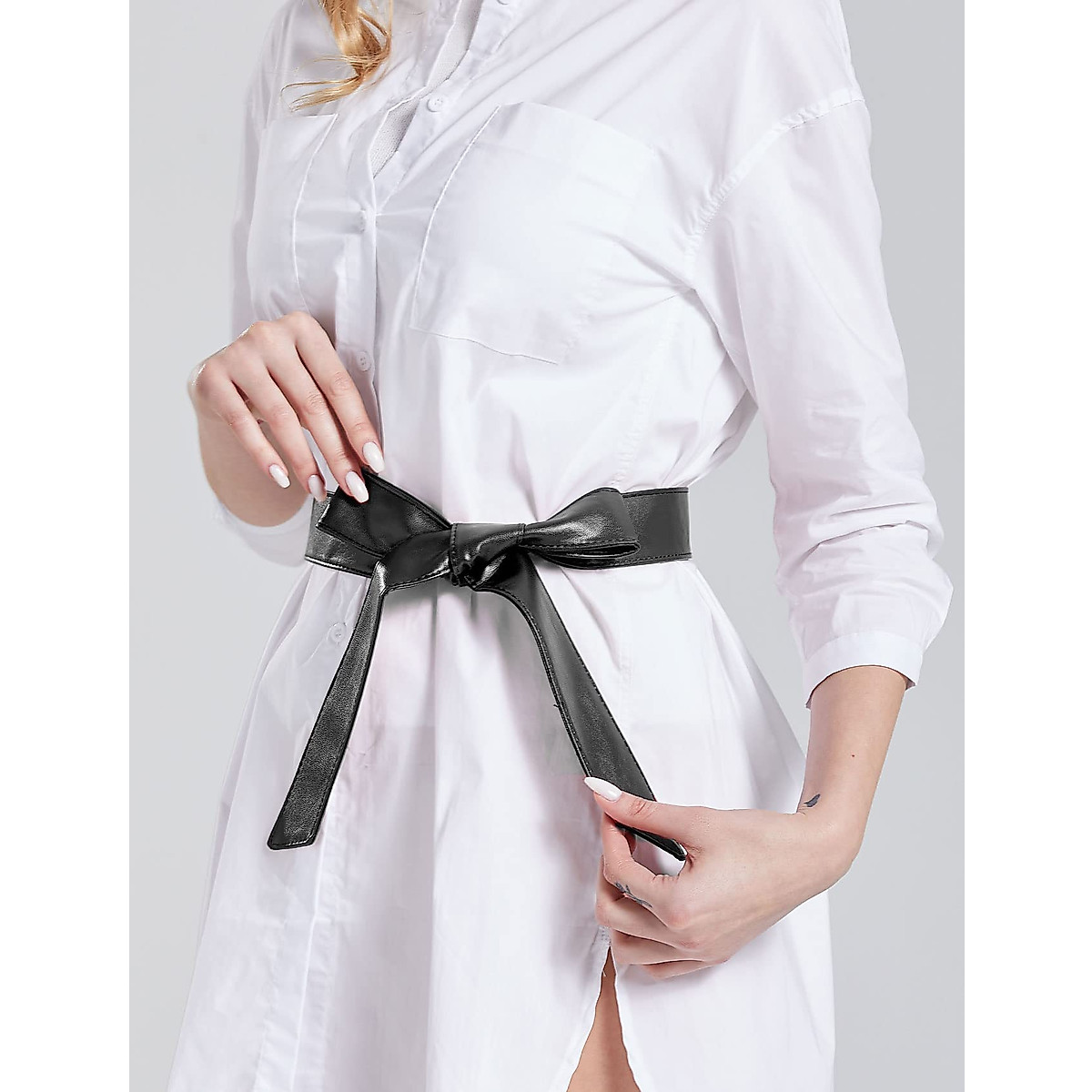 TeeYee Women Obi Belt Fashion Solid Color PU Leather 4.5cm Wide Waist Band 70 Inch in Extra Size (black)