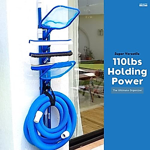 Aquatix Pro Pool Accessory Holder, Hanger & Organizer, Complete Kit, 110lbs Holding Power, Best for Swimming Pool Pole, Brush, Skimmer & Vacuum Head, Caddy for all Accessories & Attachments, Rustproof