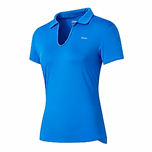 Willit Women's Tennis Shirts Quick Dry Golf Polo Shirts Short Sleeve Active Workout Shirts UPF 50+ Running Tops Brilliant Blue L