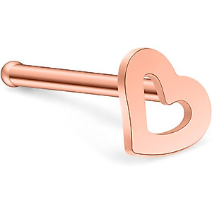 Ruifan 20G 18G Surgical Steel Heart Nose Stud Rings Bone Pin Piercing Jewelry 3-6PCS