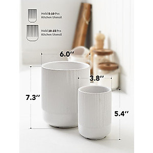 LE TAUCI Utensil Holder, 7.3"+5.4" Ceramic Kitchen Utensil Holder for Countertop, Large Cooking Utensil Crocks for Kitchen Counter, Morden Utensil Organizer for Spatula, Kitchen Decor, Set of 2, White