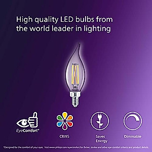 PHILIPS LED BA11 Candelabra LED Light Bulbs - Flicker-Free 60w Light Bulbs with EyeComfort Technology - Soft White 2700K Lightbulb - 500 Lumen - E12 Base - 3 Pack