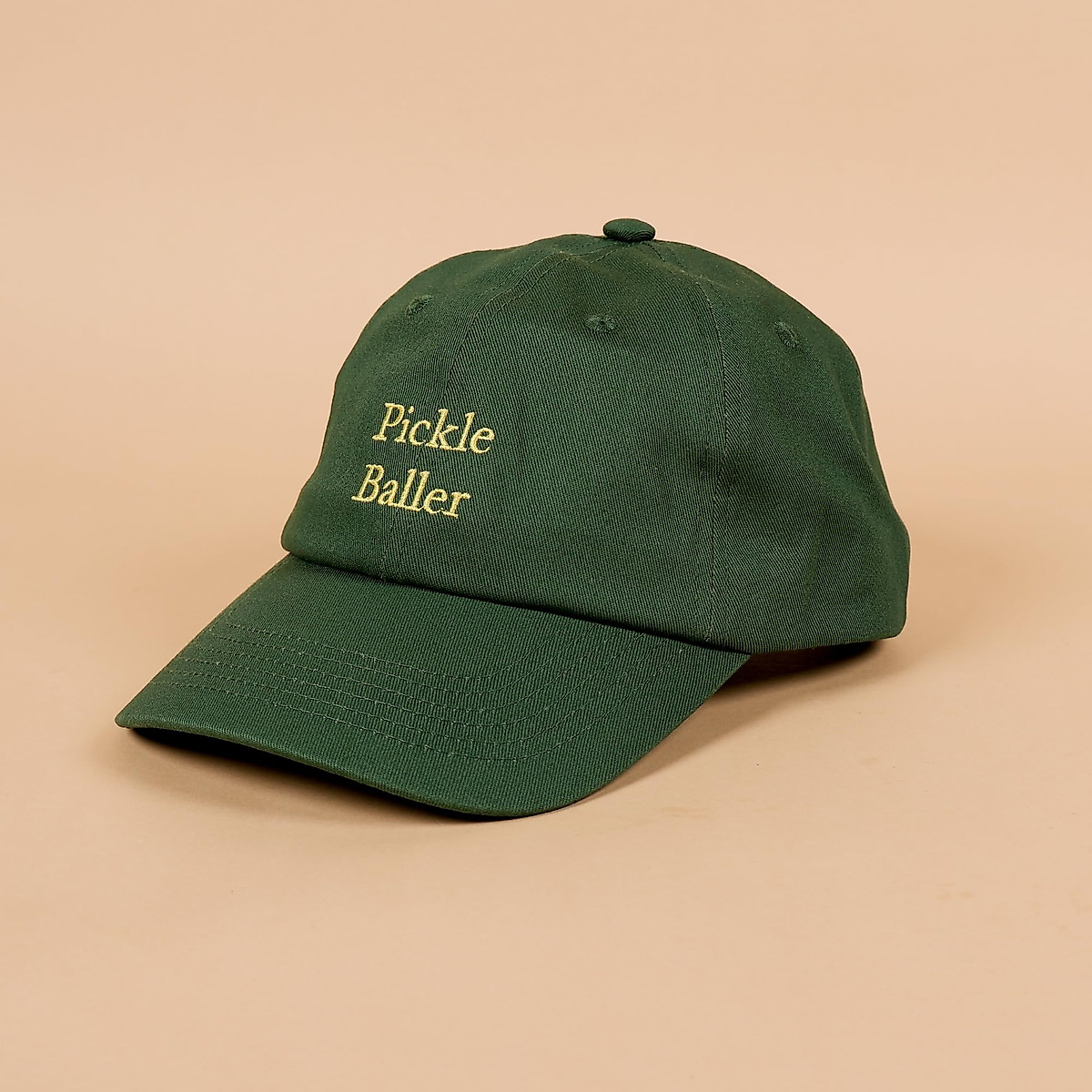 Hanna Roberts Green Pickleball Hat | Cap, Pickle Baller in Yellow Embroidered Letters