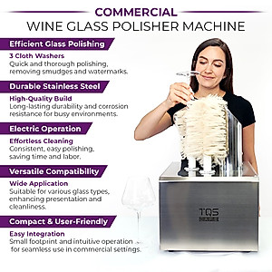 Commercial Wine Glass Polisher Machine - Electric Glass Polishing Machine with 3 Cloth Polishers - Stainless Steel Glass Polisher for Wineries, Bars, and Restaurants and More