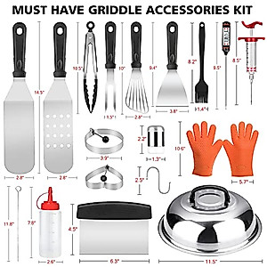 Griddle Accessories Kit, 39pcs Grilling Tools Spatulas Set for for Blackstone, Camp Chef, Stainless Steel Grill BBQ Tool Set with Basting Cover, Chopper, Spatula, Scraper, Bottle, Tongs, Egg Ring