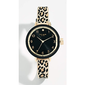 Kate Spade New York Women's Park Row Black and Gold Leopard Silicone Band Watch (Model: KSW1485)