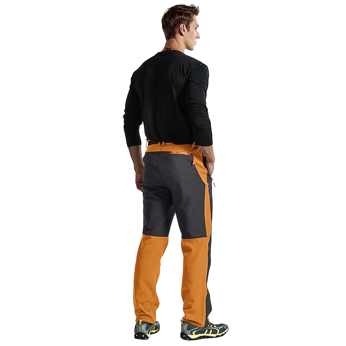 BASUDAM Men's Outdoor Pants Snow Waterproof Winter Insulated Fleece Lined Softshell with Belt Orange M