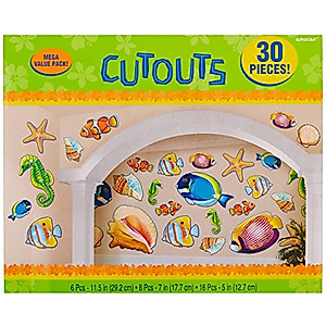 Amscan Sea Life Cutouts Party Decoration, 5", 8", 12", 30 Pcs
