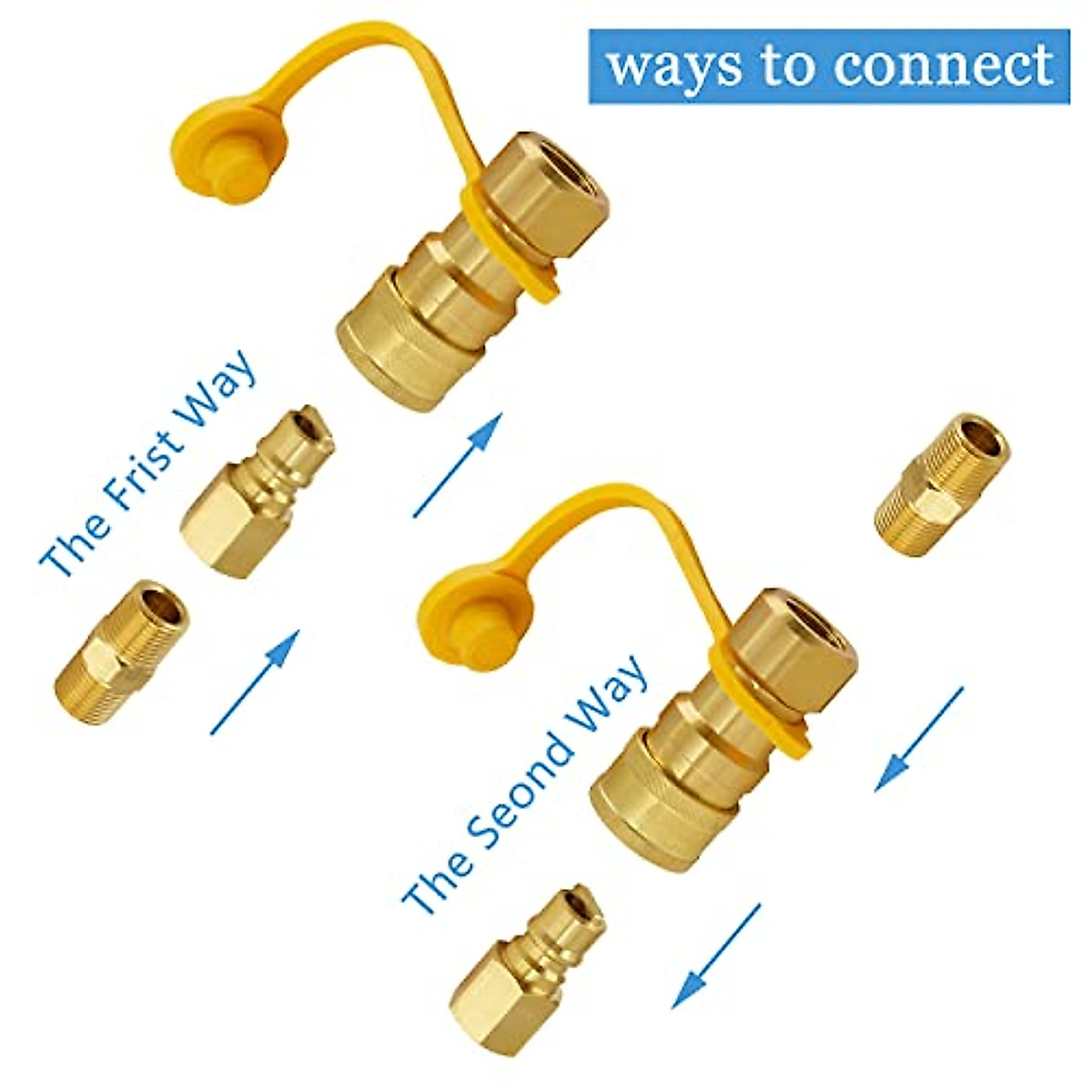 Unlorspy 3/8 Inch Natural Gas Brass Quick Connect Fittings, Solid Brass Propane Gas Connector Adapter with 3/8 Inch Male Pipe NPT Thread & 3/8 Inch Female NPT Thread