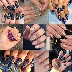 8 Sheets Metallic Sun Star Moon Nail Art Stickers 3D Self-Adhesive Gold Decals Sun God Asterisk Snake Eyes Design for Women Acrylic Nails DIY Decoration Supplies