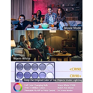 LUMIMAN WiFi Smart Light Bulbs A19 LED Color Changing Light Bulb That Work with Alexa Google Home E26 2700K-6500K Dimmable RGB Lights 800 LM 7.5W 60W Eqv. No Hub Required 4 Pack