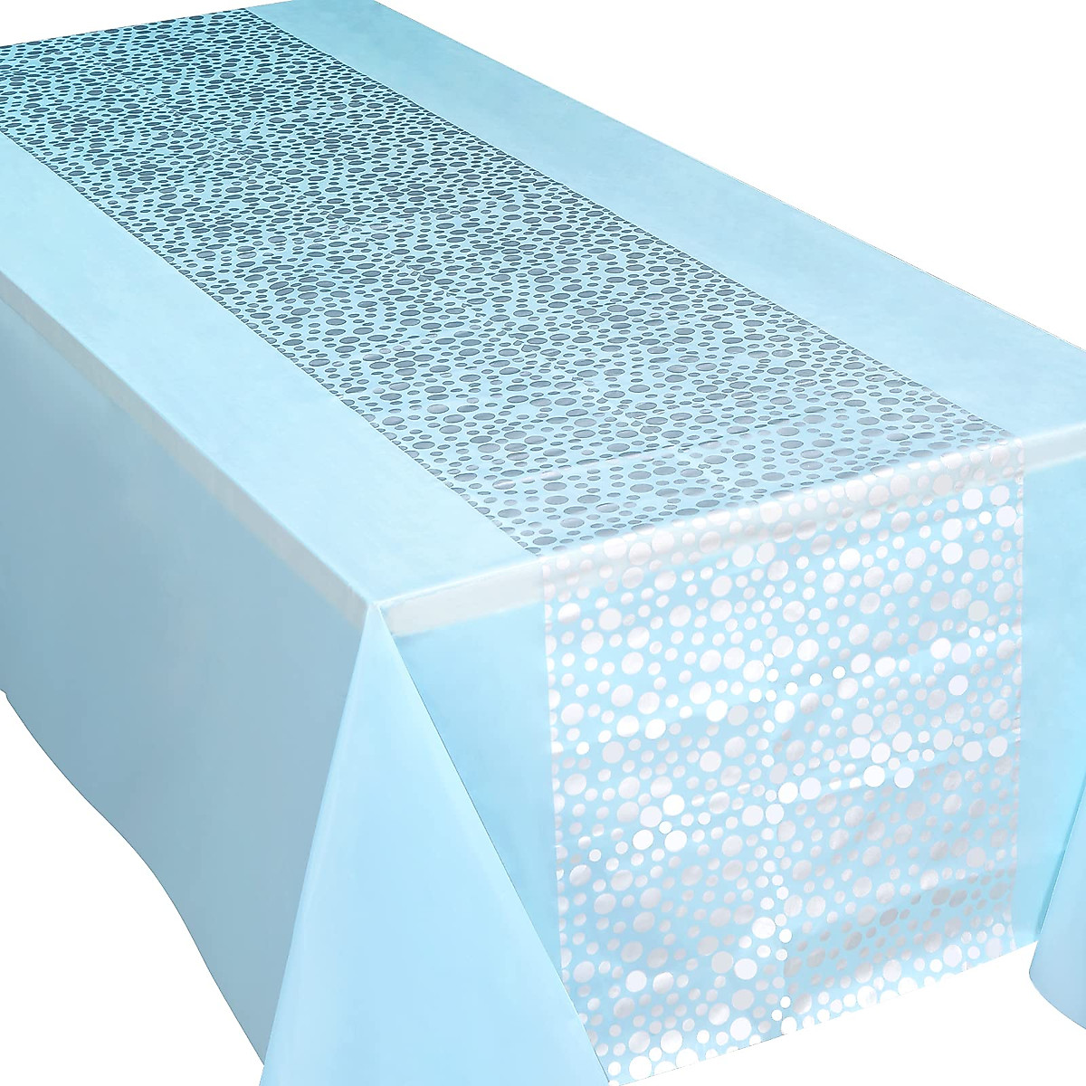 GuoZhiXin Blue and Silver Birthday Party Decorations - Silver Dot Confetti Plastic Tablecloth |54 x 108 inches,Disposable Table Cover Baby Shower 1st Birthday Graduation Wedding Party