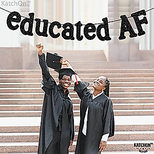 Black, Glitter Educated Af Banner - 10 Feet, No DIY | Graduation Banner for Black Graduation Party Decorations 2023 | Congratulations Grad Banner | Congratulations Decorations | Graduation Decorations