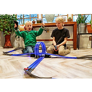 Tracer Racers Remote Control Cordless Glow in The Dark High-Speed Super 8 Speedway Track Set with Two Cars for Dual Racing, Glow Blue