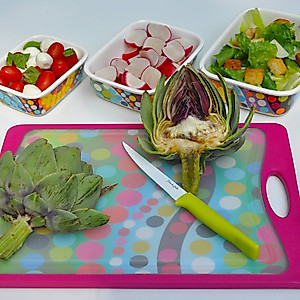 French Bull Easy Grip Multi-Size Microban Antimicrobial Cutting Board-Plastic, Non Slip, Non Porous, Knife Friendly, BPA-Free, Dishwasher Safe, 14.5", Bindi