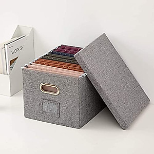 Collapsible File Box Storage Organizer with Lid [1-Pack] Decorative Linen Filing Storage Office Box Hanging Letter/Legal Folder Home Office Bins Cabinet Container