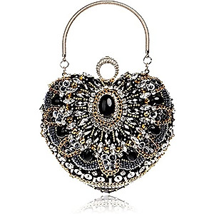 Purses & Totes, Evening Clutches & Crossbody Bags Evening Clutch Bags Beads Clutch Heart Shape Black Autumn Women Crystal Rhinestone Bag Formal Dress Handbags