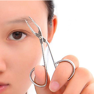 Stainless Steel Professional Eyebrow Tweezers with Scissor Handle Straight Tweezers Tip Personal Daily Beauty Care Tools Trimming Nose Hair Plucker Clip Nipper