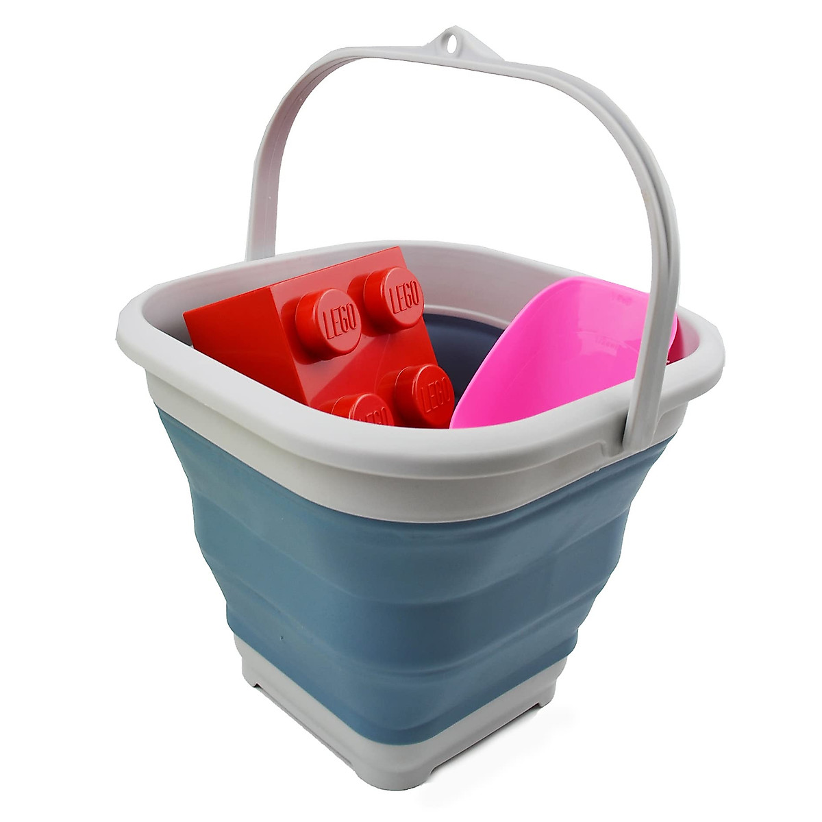 SAMMART 5.5L (1.4 Gallon) Collapsible Square Handy Bucket/Foldable SquareWater Pail/Portable Tub with Handle. (Grey/Steel Blue, 1)