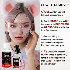 BOBISUKA Spirit Gum Adhesive and Remover Kit - 5ml Spirit Gum & 30ml SFX Makeup Adhesive Remover, Professional Prosthetic Make Up Glue for Halloween, Stage, Cosplay, Special FX (0.17oz + 1.01 oz)