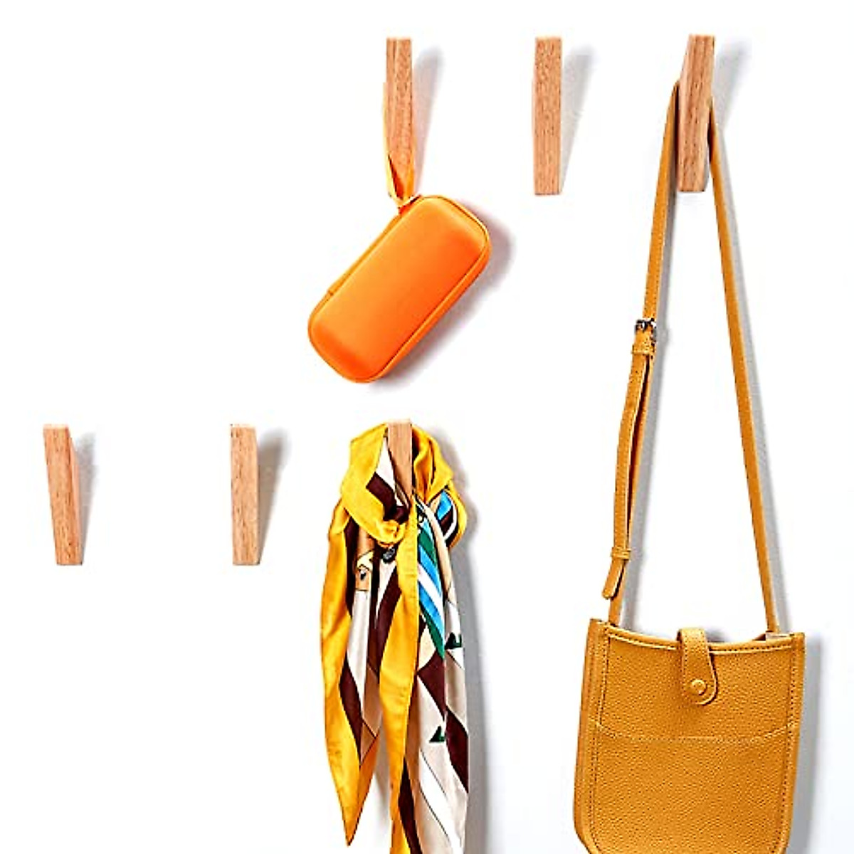 DUUO LONANGG Wooden Hooks Wall Hooks, Coat Hooks, Rubber Wood Hooks (Pack 6) Wall Hangers Hooks for Hanging Coats, Hats Hooks, Bags Hooks Towels Hooks, Decorations Triangle Hook