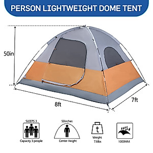 LET'S CAMP 3 Person Backpacking Tent,Portable Lightweight Waterproof Windproof Easy Setup Backpacking Tent,Great for Camping Hiking Mountaineering,Orange+Grey