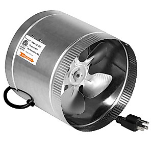 iPower 8 Inch 420 CFM Booster Fan Inline Duct Vent Blower for HVAC Exhaust and Intake 5.5' Grounded Power Cord, Low Noise