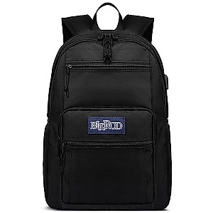 BIKROD Laptop Backpack for Men and Women, 15.6 Inch School Backpack for Teen Boys and Girls, Lightweight Casual Black Travel Backpack with USB Charging Port, Daily-use Bookbag Fits