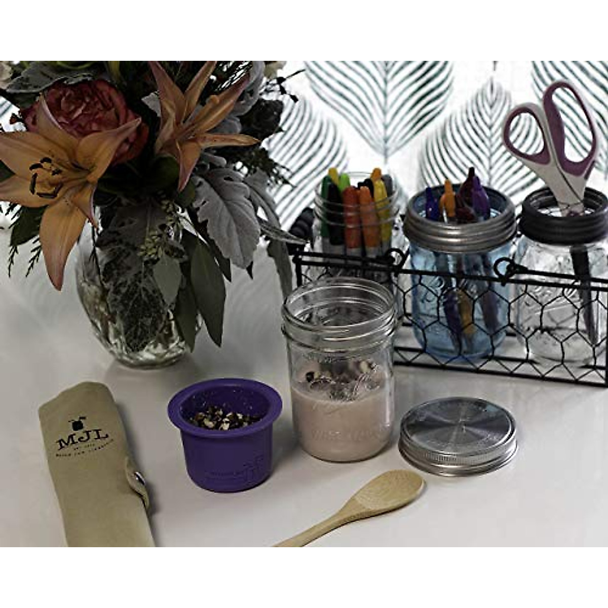 Divider Cup by Mason Jar Lifestyle - For Salads, Dips, and Snacks. Plastic Free Bento Lunch Container(Frost, Wide Mouth)