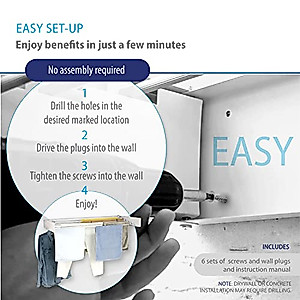 Wall mounted retractable clothing drying rack. Foldaway clothes rack. Collapsible folding hung indoor & outdoor. Space saver compact wall mount design. Foldable Hanging Racks for Laundry room (white)