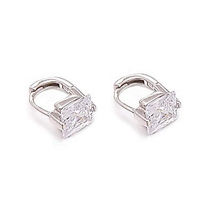925 Sterling Silver Cubic Zirconia Princess Cut Huggie Earrings Studs