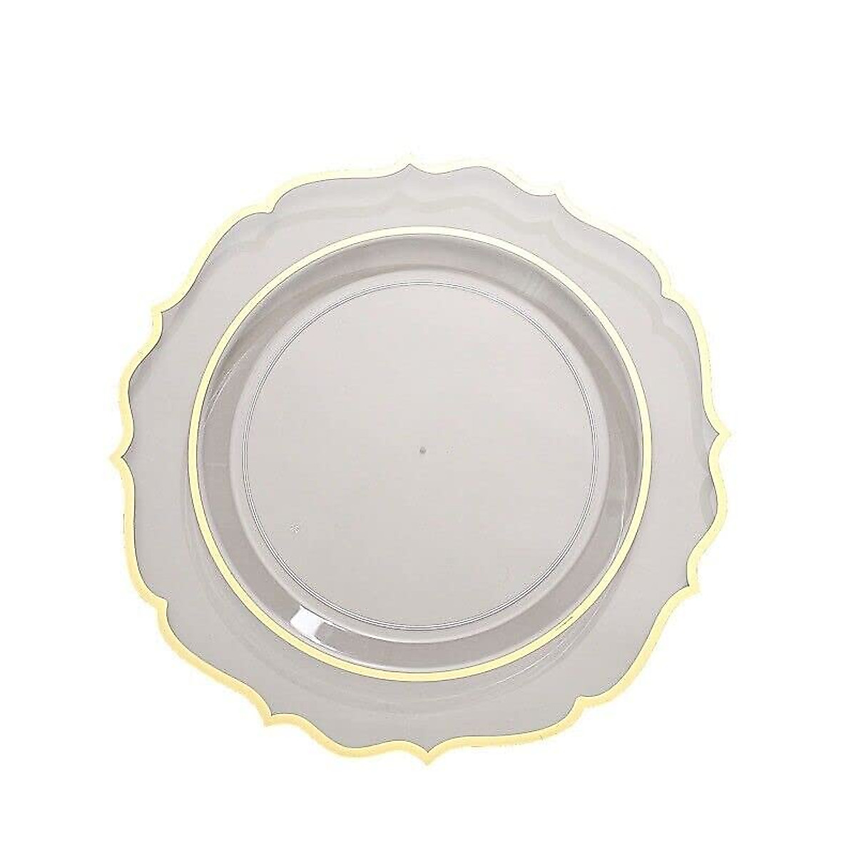 10 Pcs of 10.5" Clear Round Dinner Plates With Gold Scalloped Rim Wedding Tableware