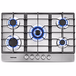Gas Cooktop, HBHOB 30 Inches 5 Burners Gas Stove Gas Hob Stovetop Stainless 5 Sealed Burners Cast Iron Grates Built-in Gas Stove Top LPG/NG Gas Cooktop Thermocouple Protection and Easy to Clean …