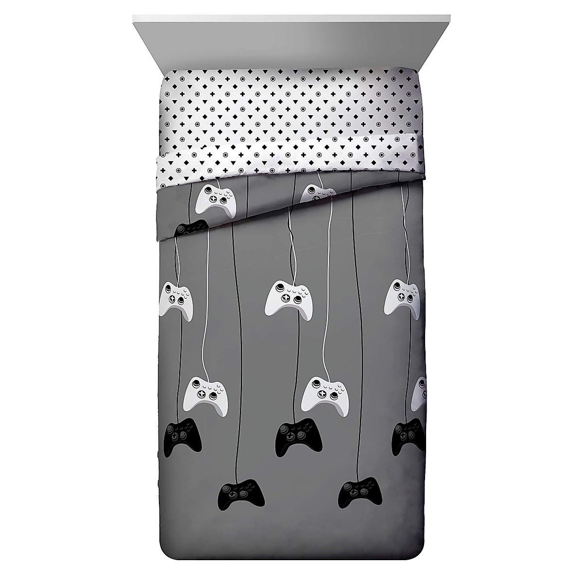 Jay Franco Game On 4 Piece Twin Bed Set - Includes Reversible Comforter & Sheet Set - Bedding Features Video Game Contoller - Super Soft Fade Resistant Microfiber