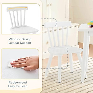 Curipeer Windsor Kids Table and 2 Chair Set, Rubberwood Toddler Table and Chair Set for Art, Play, Craft, Activity, Children Table with Non-Slip Legs/Round Edge Design, White