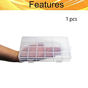 Juvielich Clear Plastic Organizer Box,24 Fixed Grids Storage Container Jewelry Box for Beads Art DIY Crafts Jewelry Fishing Tackles 7.56"x5.31"x0.87"(LxWxH) 1PCS