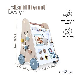 Cosmicstar Wooden Baby Walker - 6 in 1 Activity Cube Walkers for Babies, Toys Roll Cart Baby Activity Walkers for Boys and Girls or Motor Skills, Cognitive Thinking and Hand-Eye Coordination