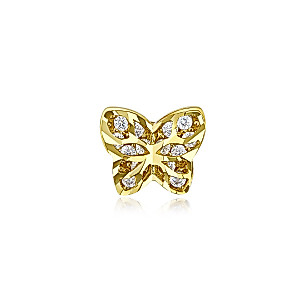 14k REAL Yellow Gold CZ Butterfly Earrings