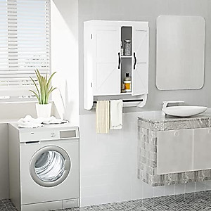 SRIWATANA Bathroom Storage Wall Cabinet Over The Toilet with Adjustable Shelf, Space Saver 2-Door Medicine Cabinet with Tower Bar, White