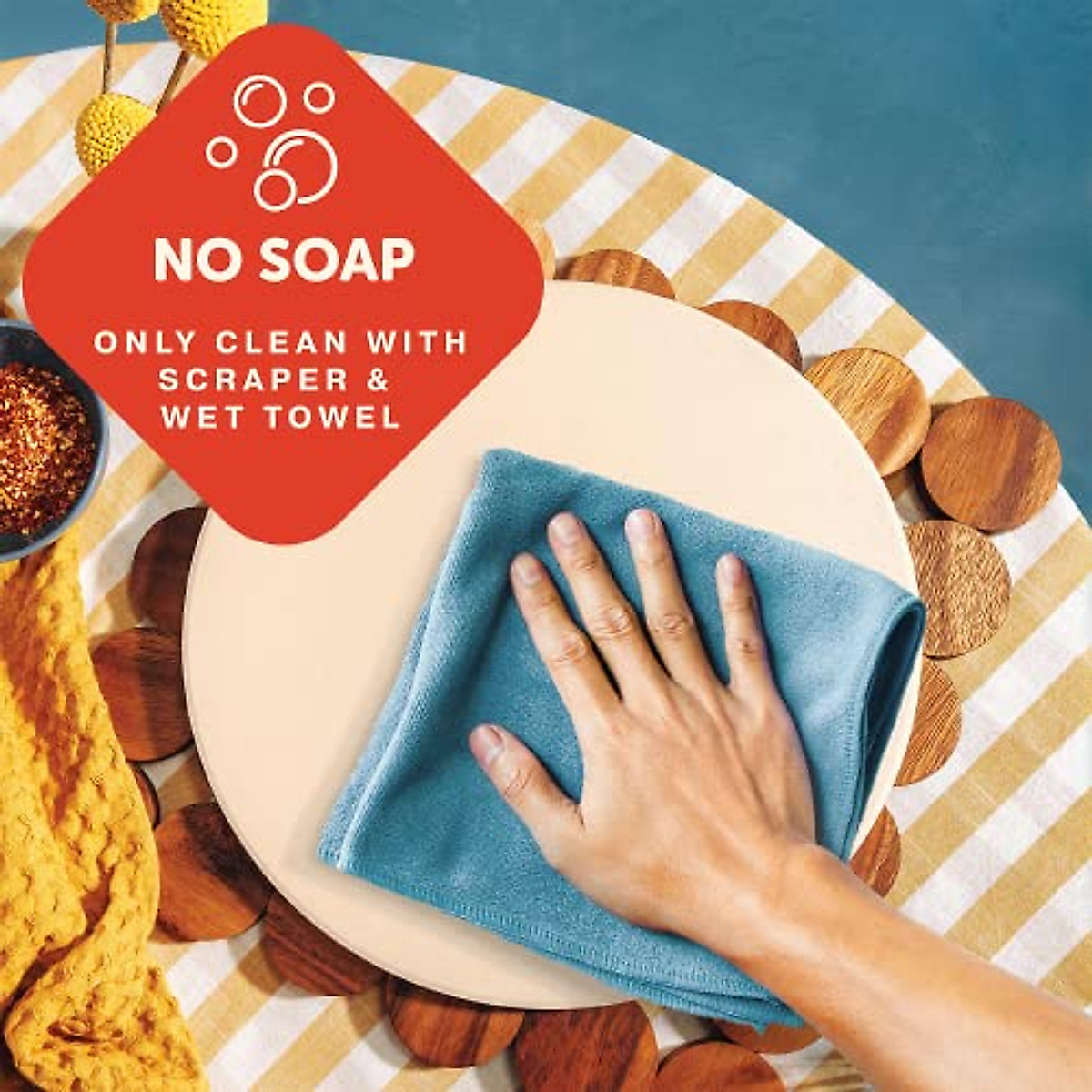 Cast Elegance Durable Thermal Shock Resistant Thermarite Pizza and Baking Stone for Oven and Grill, Includes Recipe E-Book & Cleaning Scraper, Large, 16 inch Round, 5/8th inch Thick