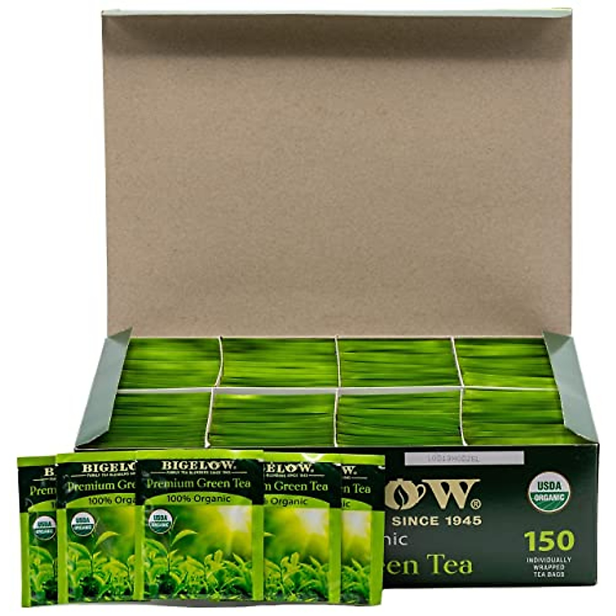 Bigelow Premium 100-Percent Organic Green Tea 150-Count Box, Individually Wrapped