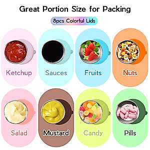 8 Pack Salad Dressing Container To Go, Gencywe 1.6oz Stainless Steel Condiment Cup, Condiment Containers with Lids, Reusable Small Containers with Silicone Lids, Leakproof Dipping Sauce Cups for Lunch