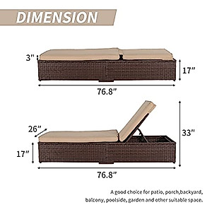 Verano Garden Outdoor Chaise Lounge, Patio Pool Lounge Chairs for Outside, Wicker Rattan Reclining Folding Pool Lounger with Adjustable Backrest and Removable Cushions, Beige(Set of 2)